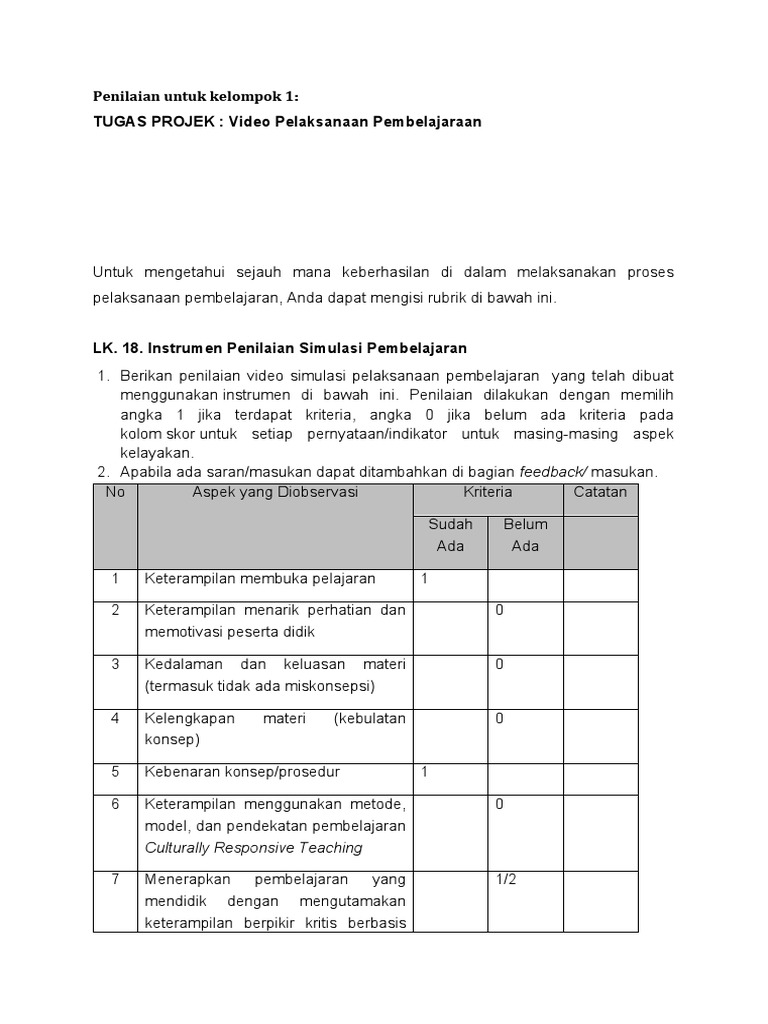 TUgas Projek -Penilaian Untuk kelompok 1 | PDF