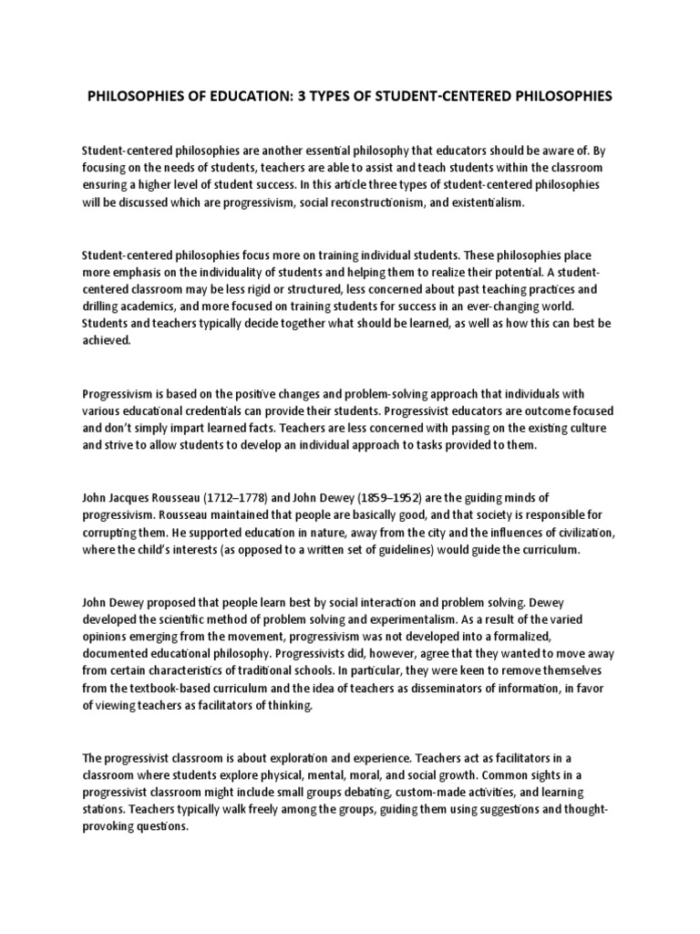 Student-Centered Educational Philosophies | PDF | Philosophy Of ...