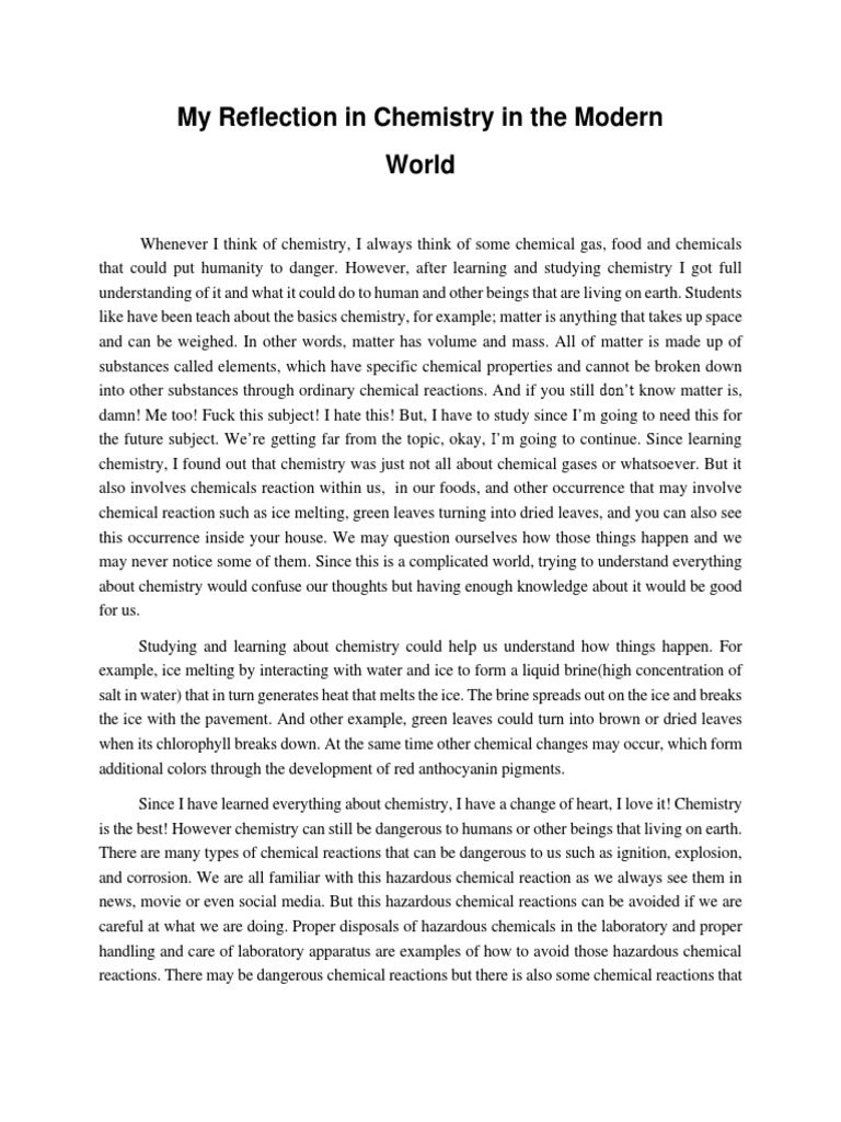 My Reflection in Chemistry in The Modern | PDF | Chemistry | Chemical ...