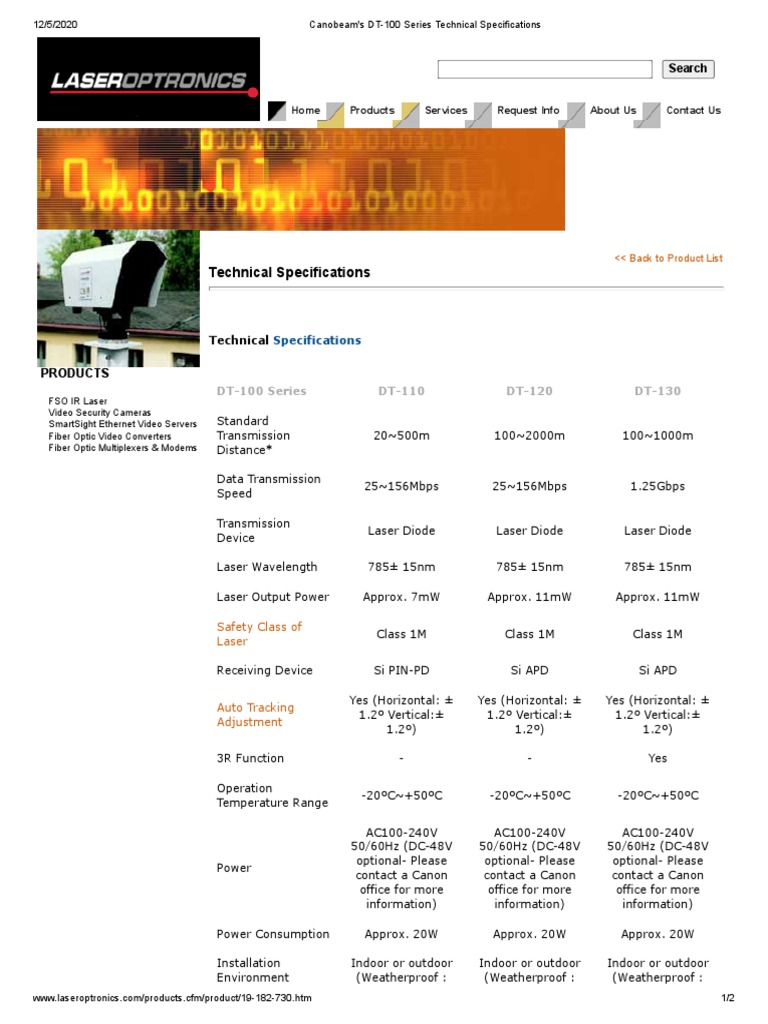 Canobeam's DT-100 Series Technical Specifications | PDF | Laser ...