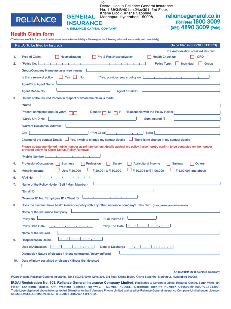 Health Claim Form for Policyholders | PDF | Insurance | Cheque