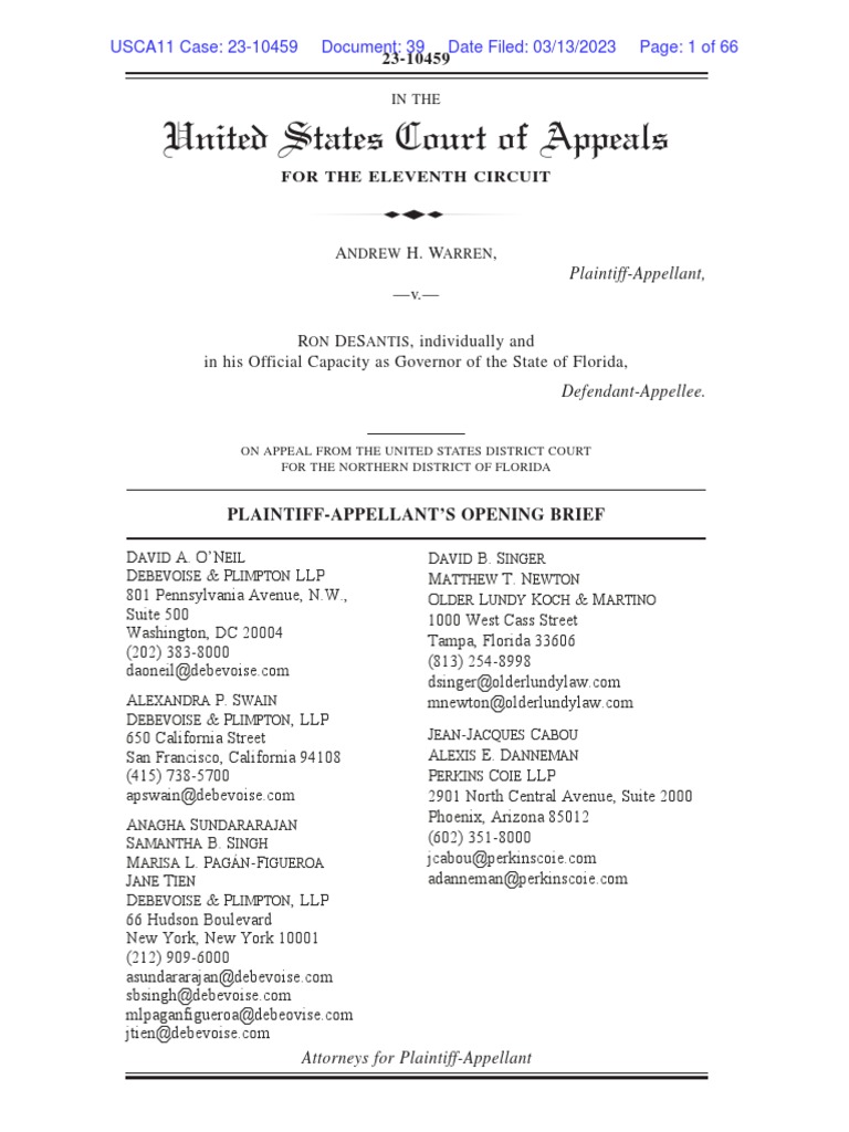 Warren Initial Appellate Brief March 2023 | PDF | First Amendment To ...