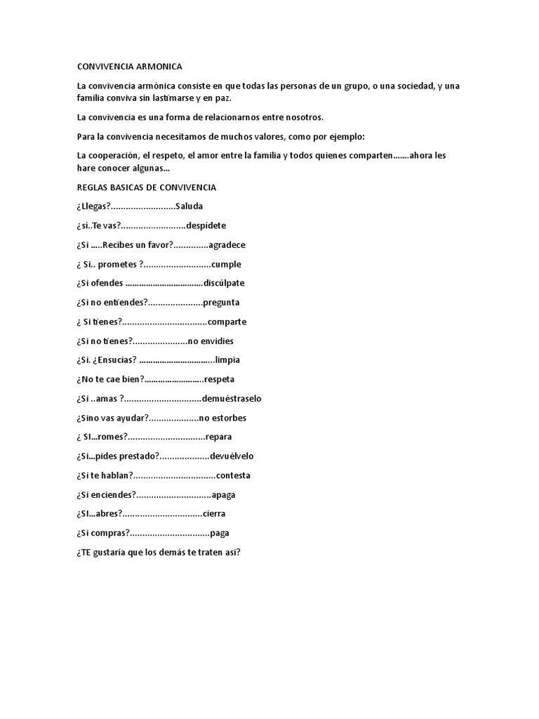 Reglas Basicas de Convivencia | PDF