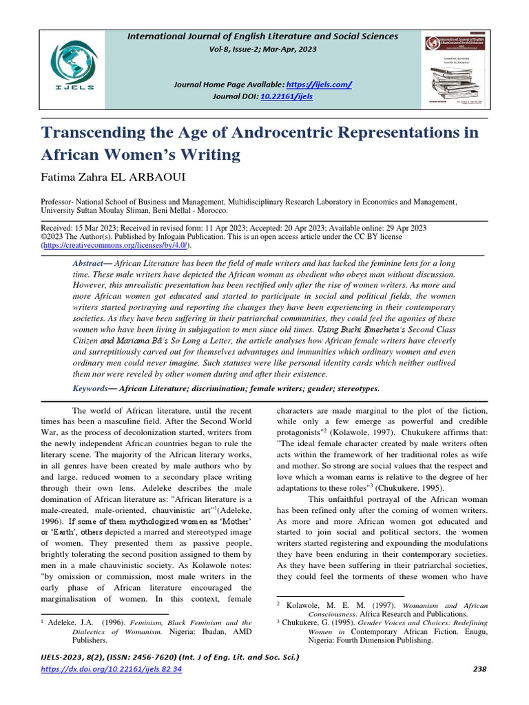 Transcending The Age of Androcentric Representations in African Women's ... Transcending The Age of Androcentric Representations in African Women's ...