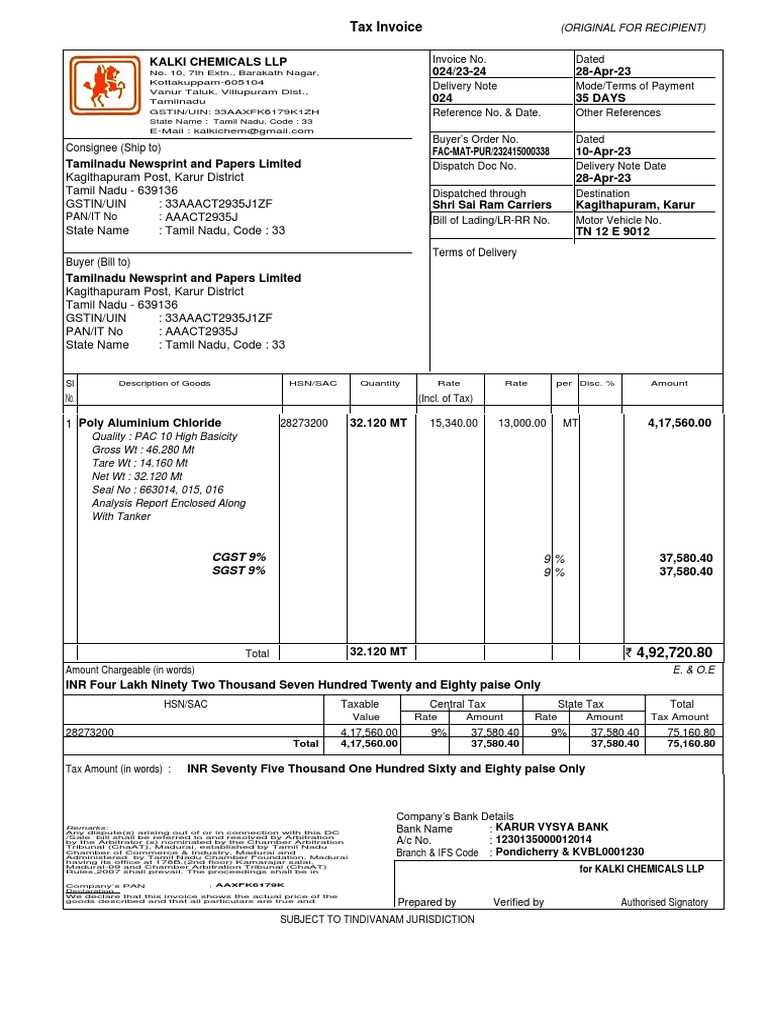 Tax Invoice: (Original For Recipient) | PDF | Tamil Nadu | Taxes