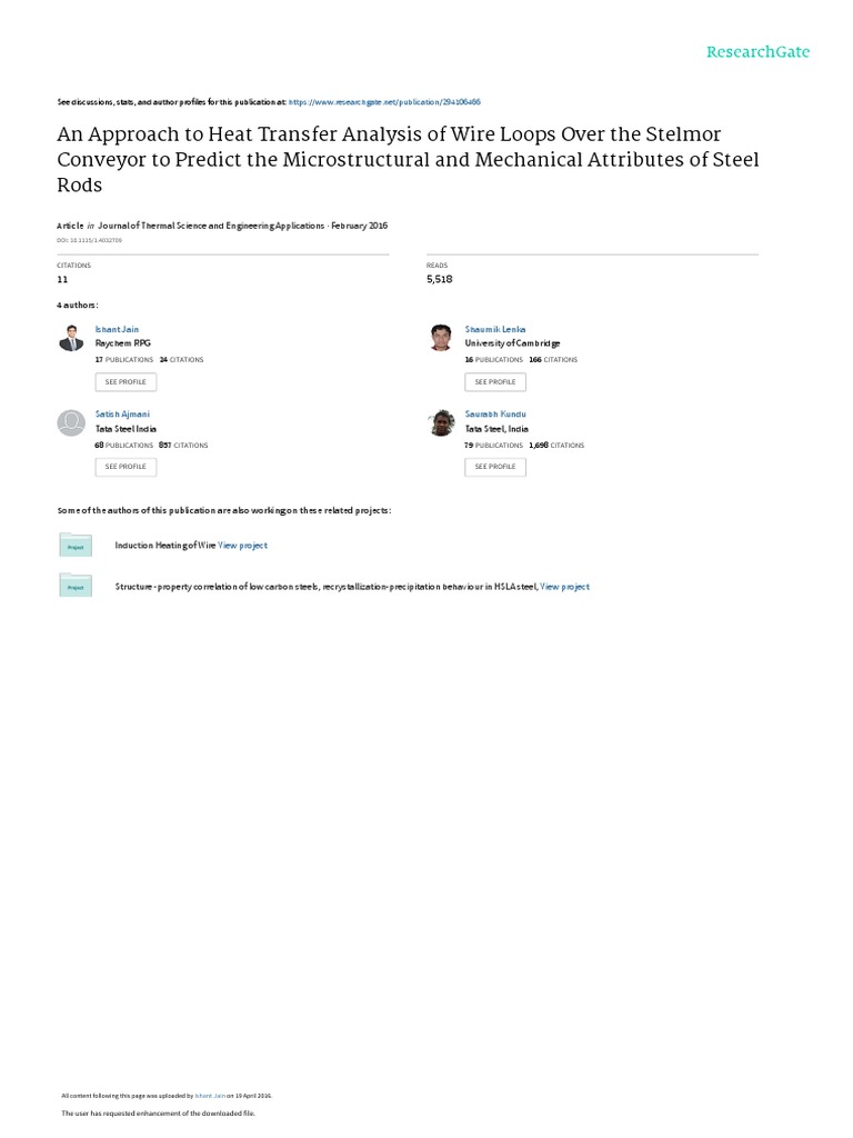 An Approach To Heat Transfer Analysis of Wire Loops Over The Stelmor ...