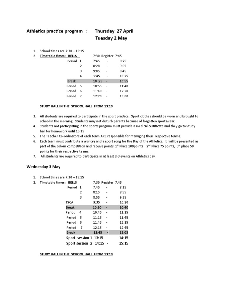 Athletics practice program | PDF