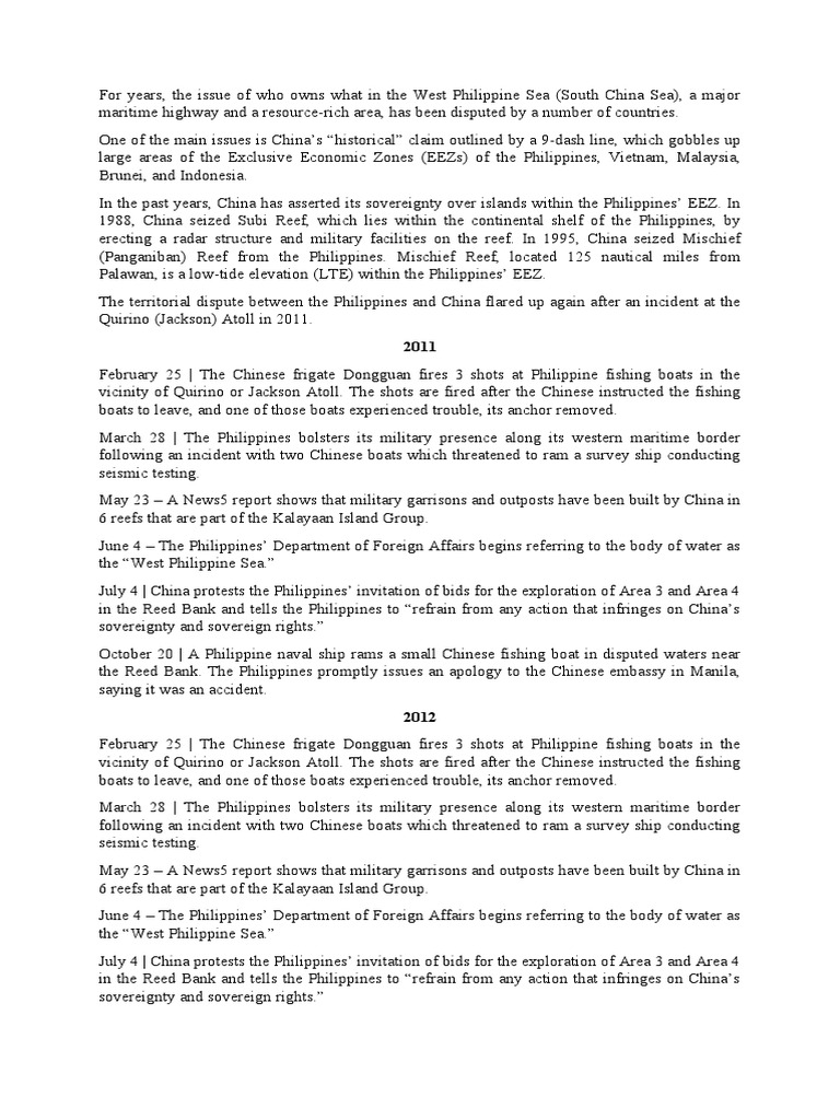 West Philippine Sea Timeline | PDF