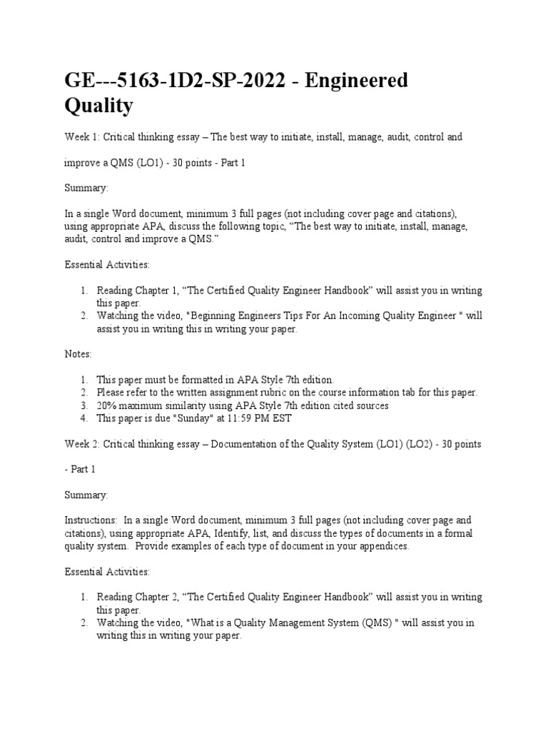 GE - 5163-1D2-SP-2022 - Engineered Quality | PDF | Reliability Engineering | Apa Style