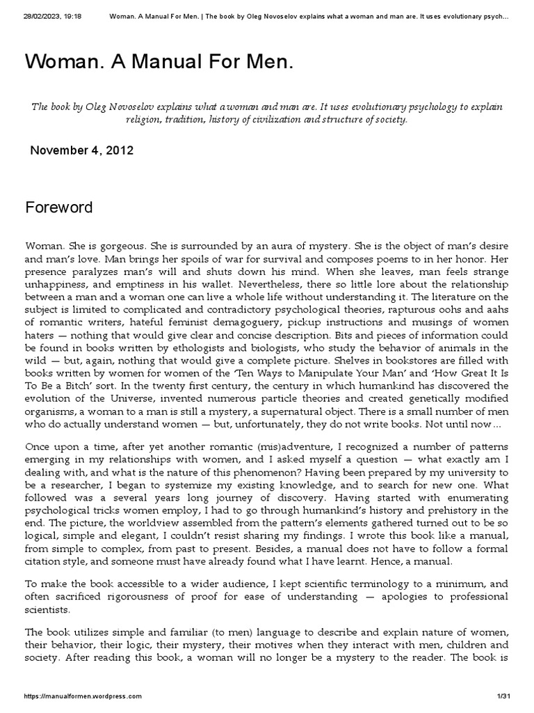 Woman. A Manual For Men.: Foreword | PDF | Instinct | Human