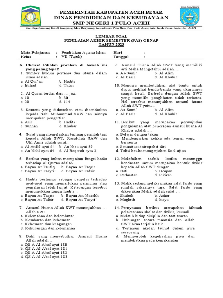 Soal PAS PAI VII | PDF
