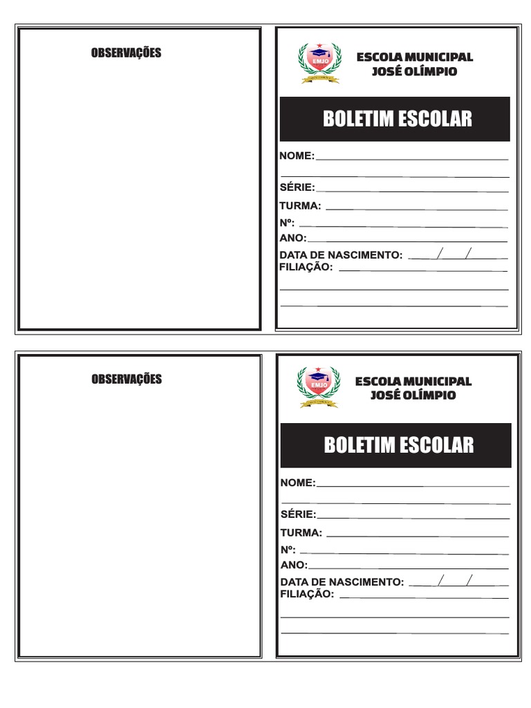 Boletim Escolar - Modelo 02 | PDF