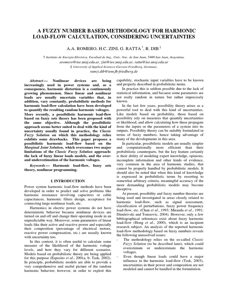 A Fuzzy Number Based Methodology For Harmonic Load-Flow (Final) | PDF | Monte Carlo Method ...