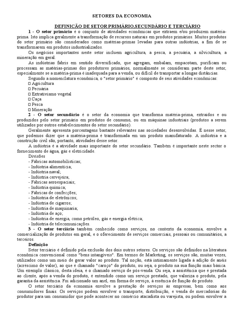 Setores Da Economia | PDF | Setor terciário da economia | Economia