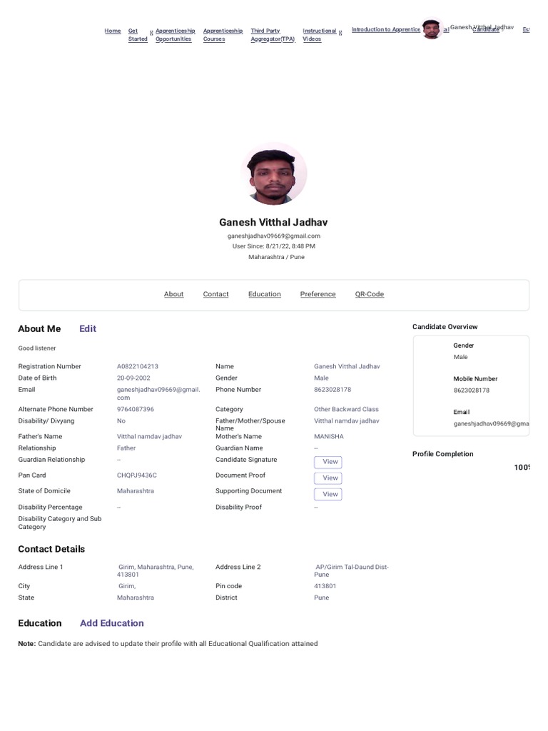 Candidate Profile _ Apprenticeship Training Portal | PDF | Apprenticeship