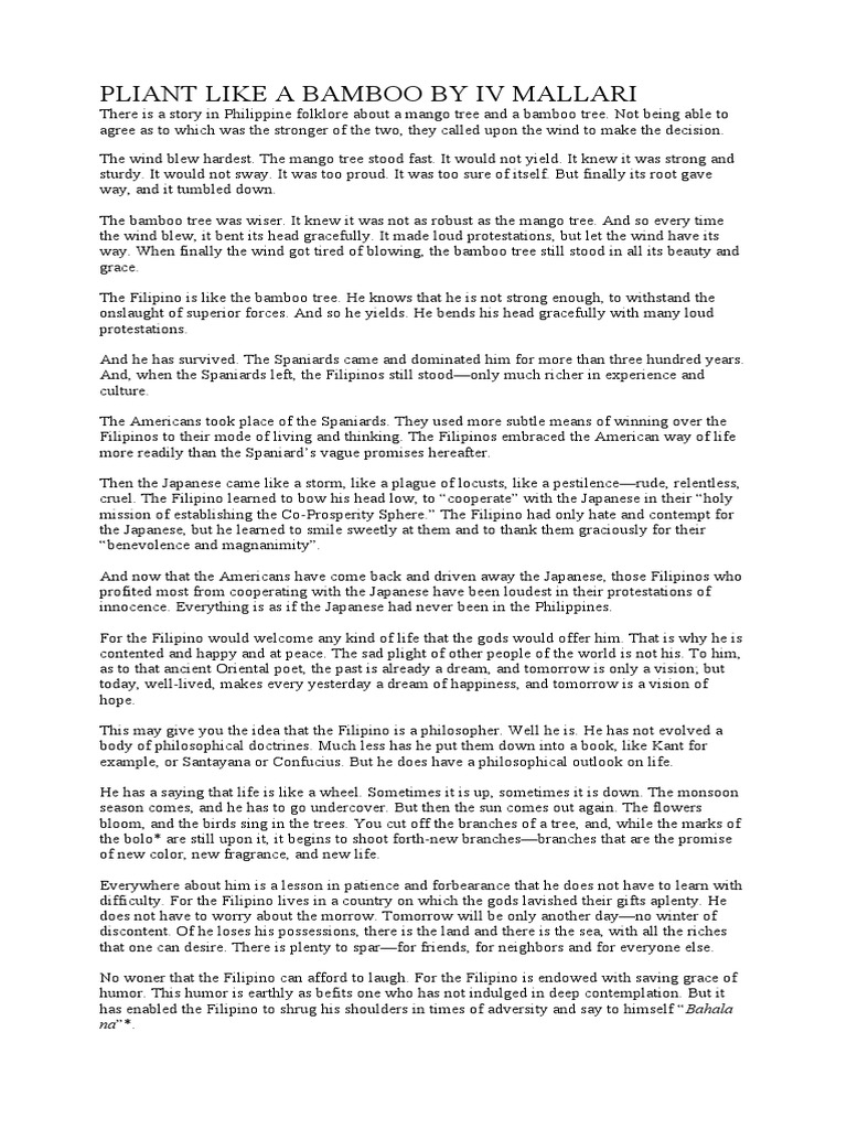 Pliant Like A Bamboo by Iv Mallari | PDF