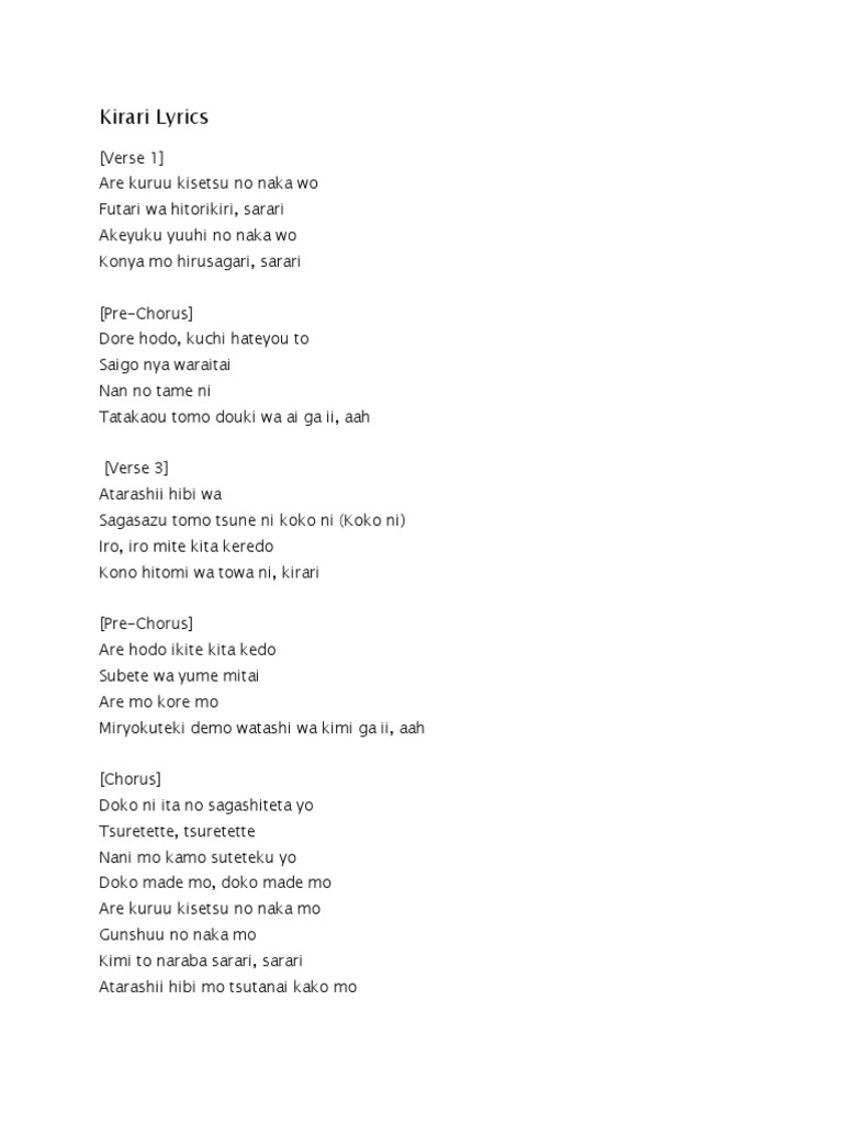 Kirari Lyrics | PDF | Musical Forms | Song Forms