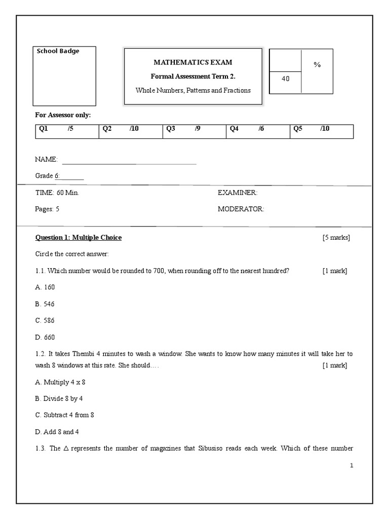 Term 2 Examination | PDF | Arithmetic | Elementary Mathematics