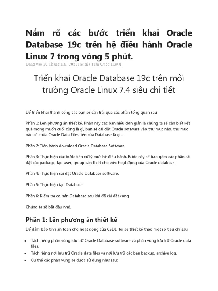 Các bước triển khai Oracle Database 19c | PDF