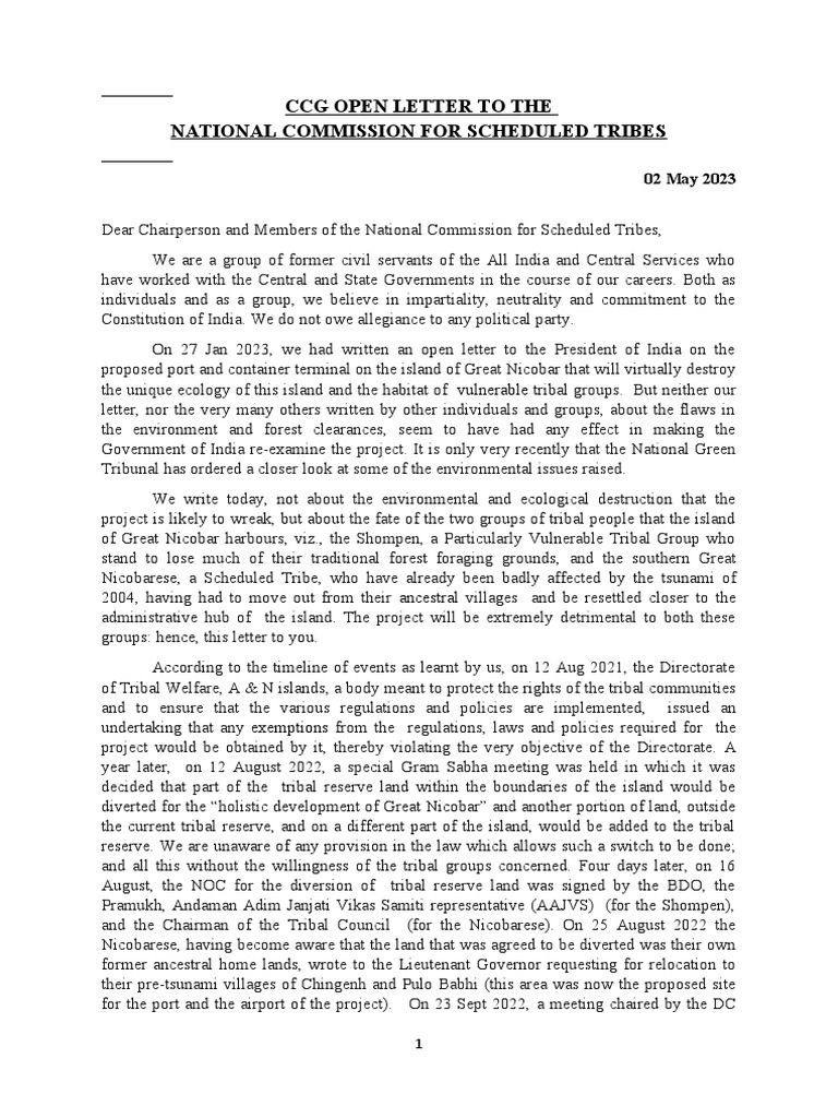 CCG Open Letter To National Commission For Scheduled Tribes | PDF ...