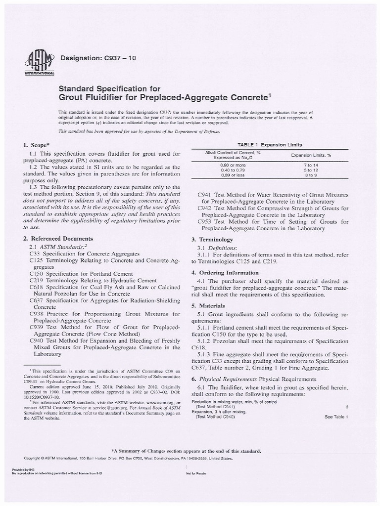 Astm C 937-10 | Download Free PDF | Concrete | Industrial Processes