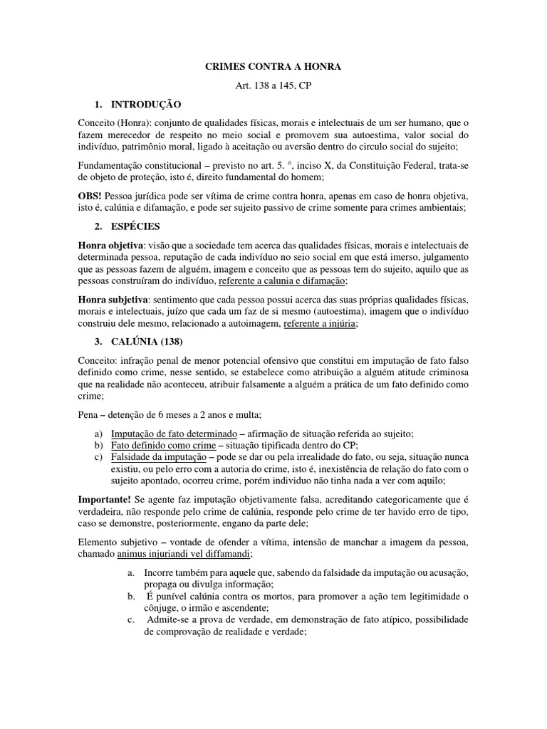 Aula 3 - CRIMES CONTRA A HONRA | PDF | Difamação | Crimes