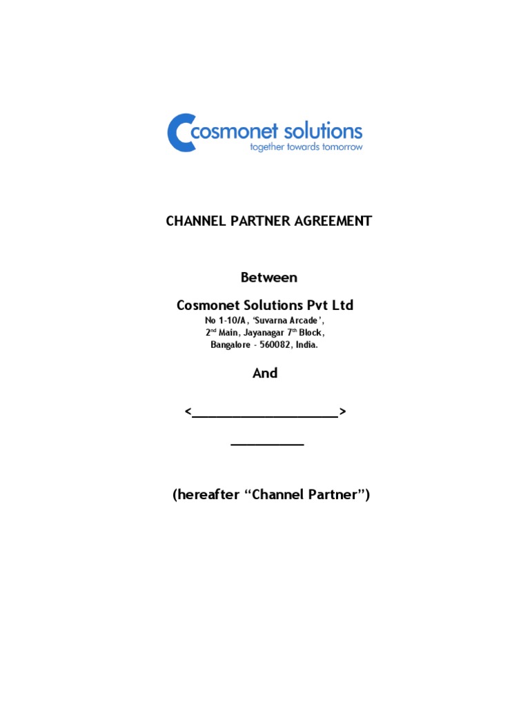 Channel Partner Agreement: No 1-10/A, Suvarna Arcade', 2 Main ...