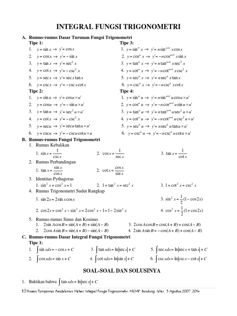 Integral Fungsi Trigonometri Dasar | PDF