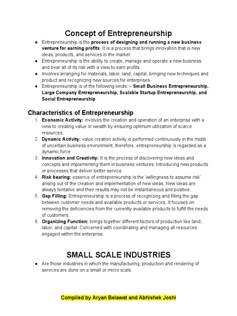 Concept of Entrepreneurship | Download Free PDF | Entrepreneurship ...
