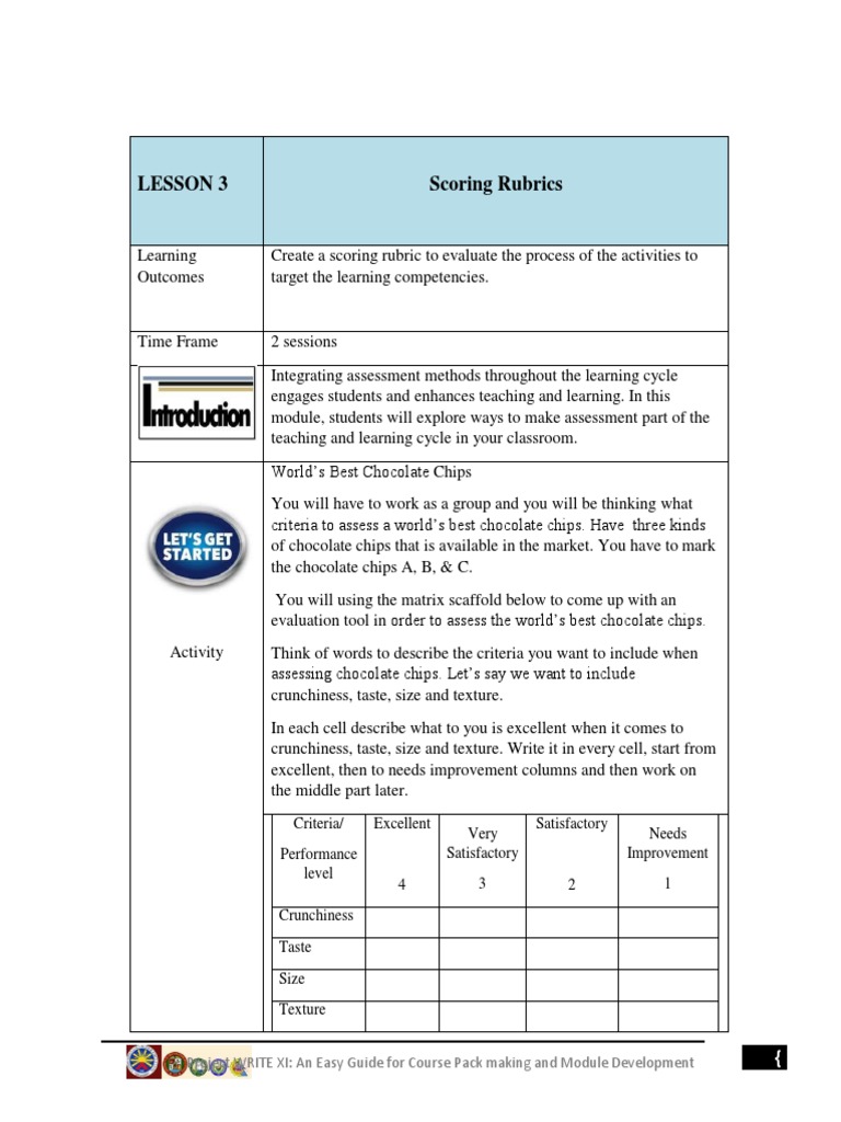 Lesson 3 Scoring Rubrics | PDF | Educational Assessment | Rubric (Academic)