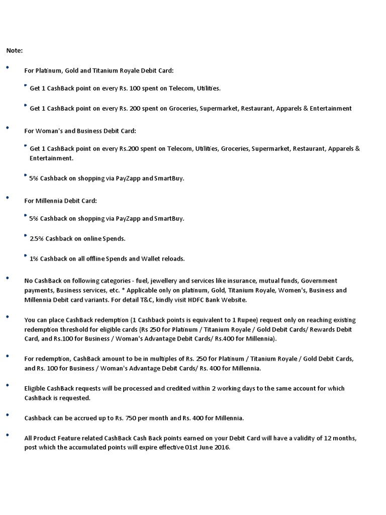 HDFC Debit Card Rules | PDF