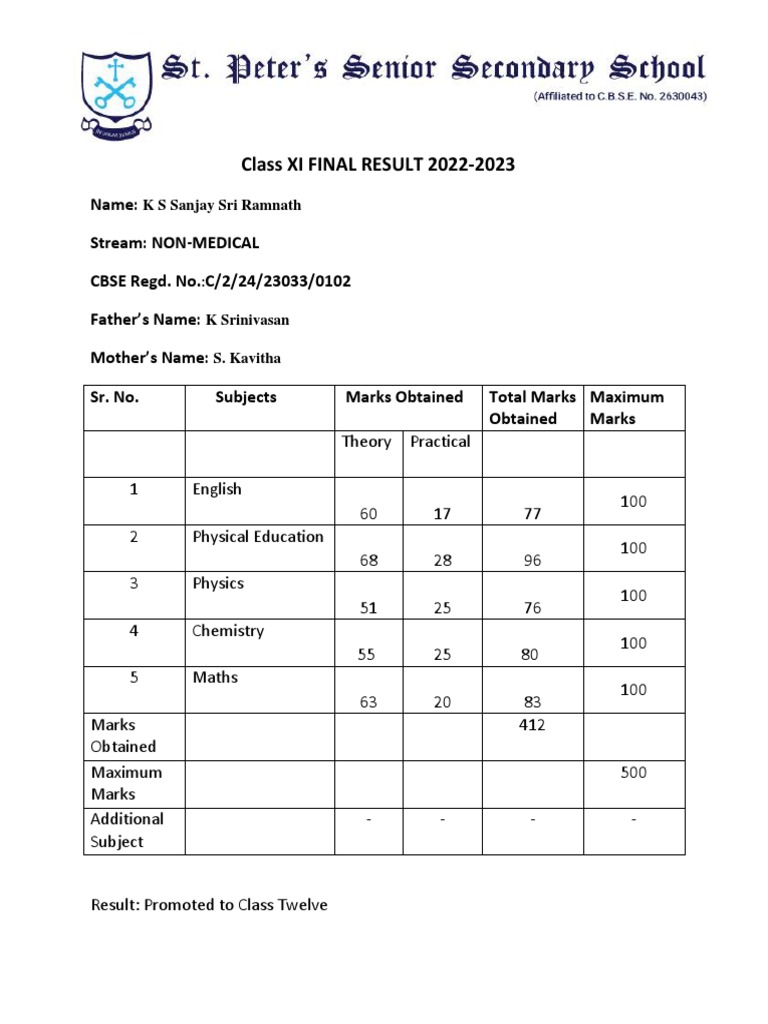 Class XI FINAL RESULT 2022-2023 | PDF