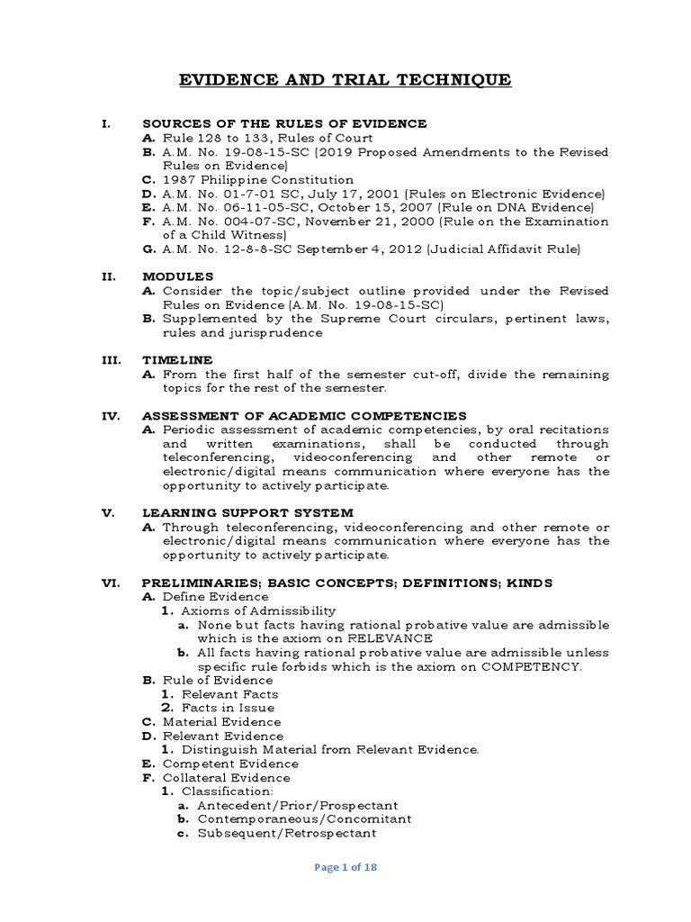 Evidence and Trial Technique: Page 1 of 18 | PDF | Evidence (Law ...