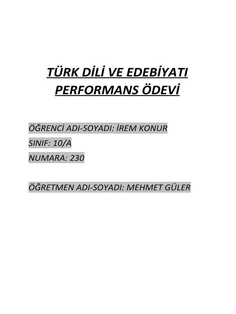 İrem Edebiyat Performans Ödevi | PDF