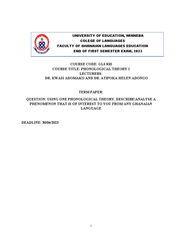 University of Education, Winneba Colege of Languages Faculty of ...