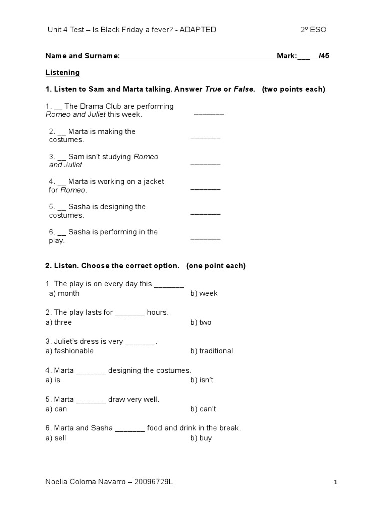 Test Unit 4 - Adapted | PDF