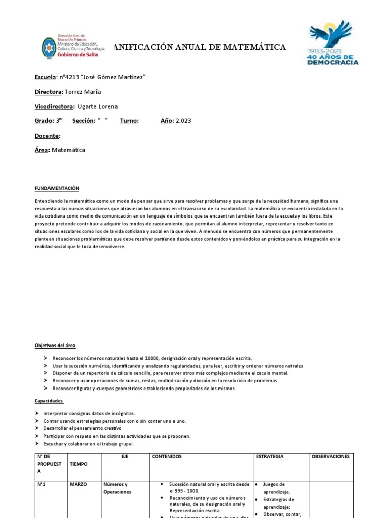 Planificación Anual De Matemática Pdf 5196