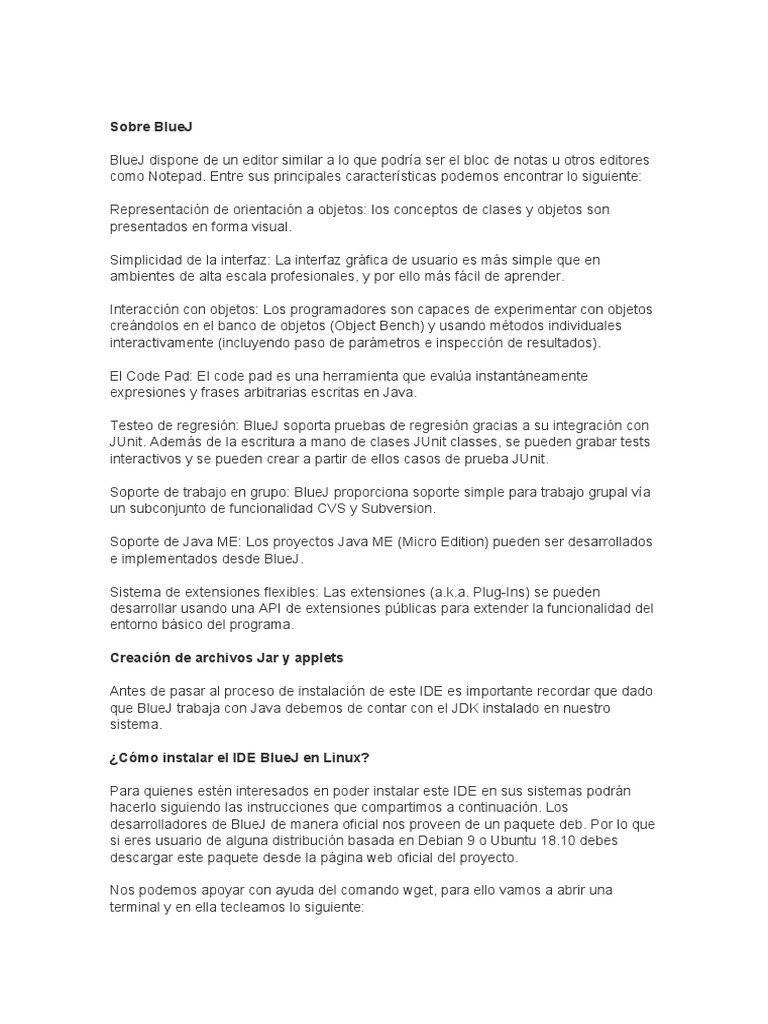 Sobre Bluej | PDF | Java (lenguaje de programación) | Entorno de desarrollo integrado