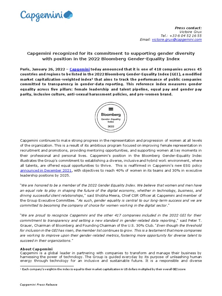 01 26 Bloomberg-GE-Index Capgemini | PDF | Bloomberg L.P. | Gender Equality