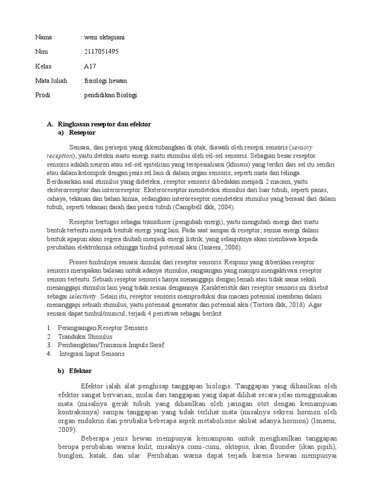 Fisiologi Hewan Weni Oktapiani | PDF