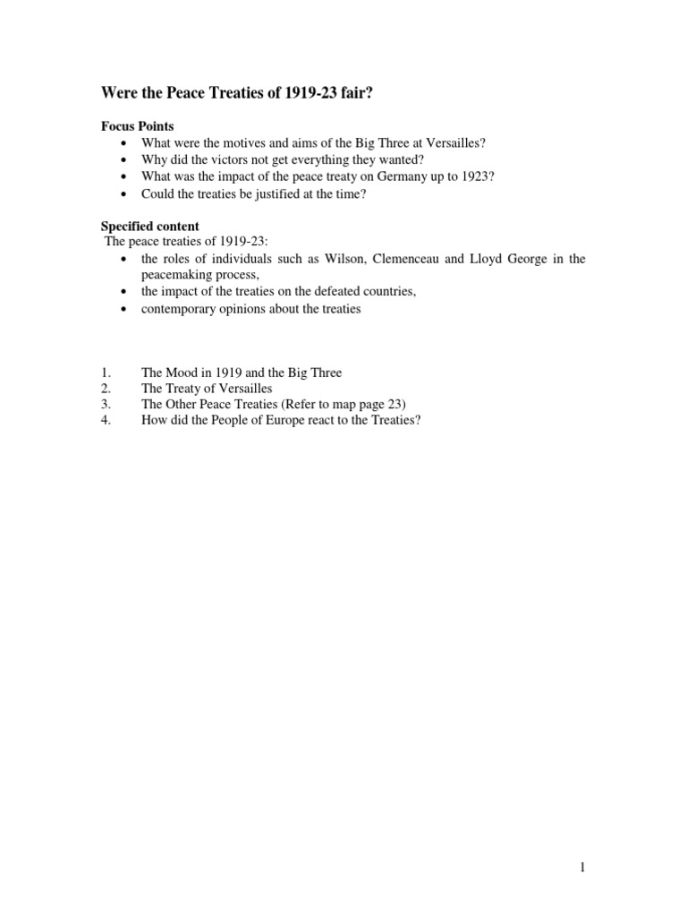 Analyzing the 1919-23 Peace Treaties | PDF | Treaty Of Versailles ...