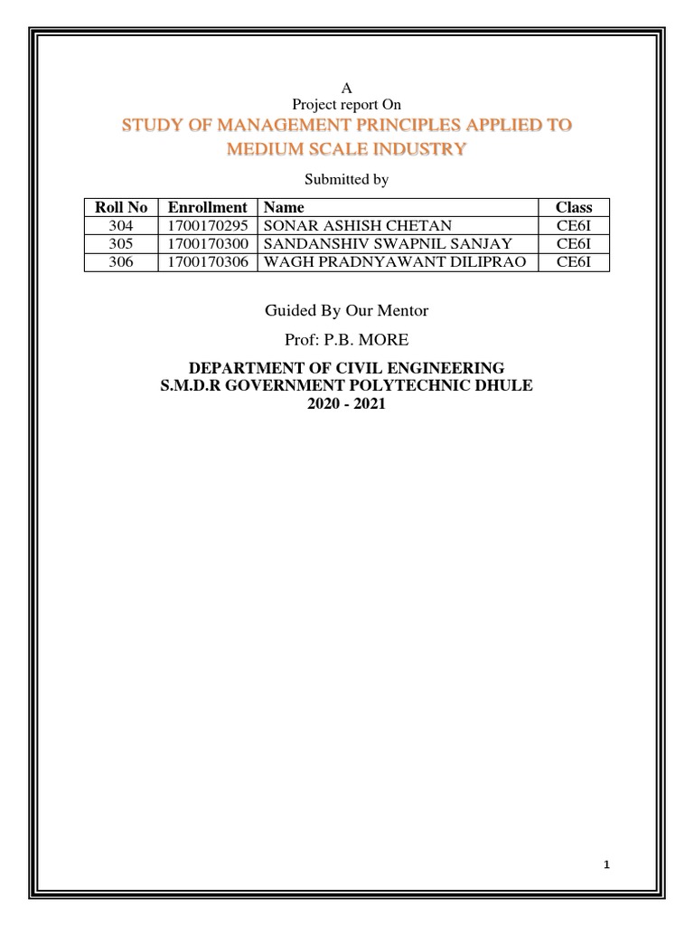 Study of Management Principles Applied To Medium Scale Industry | PDF ...