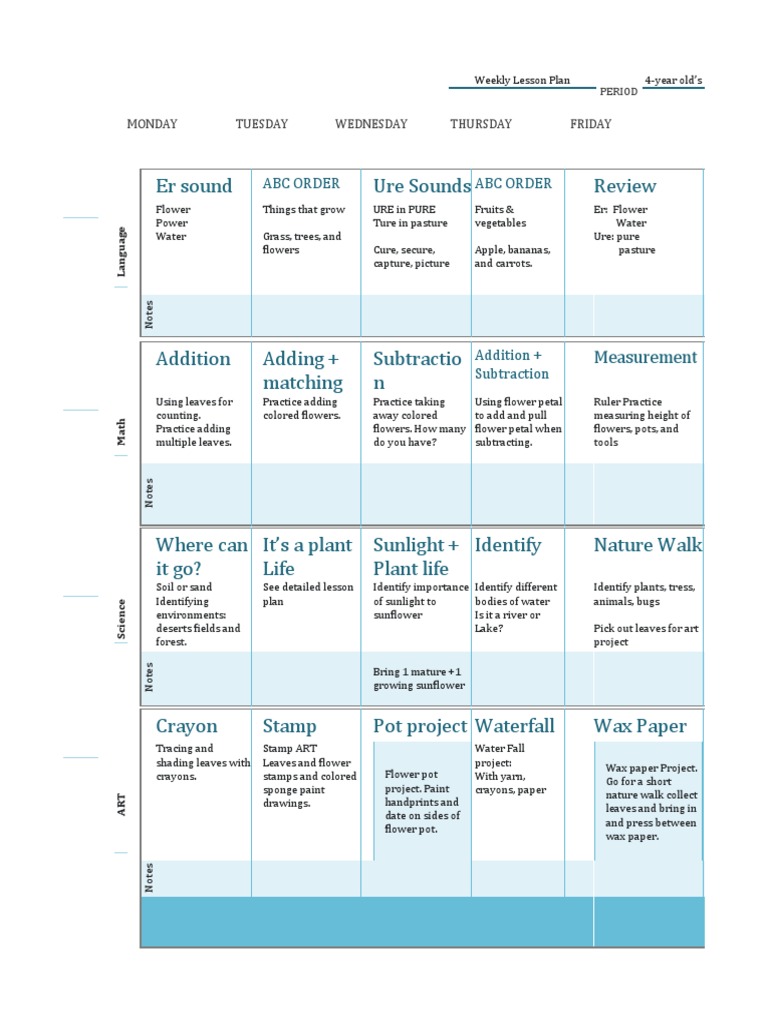 CW CFCC 2023 Preschool Week Long Lesson Plan-1 | PDF | Flowers | Botany