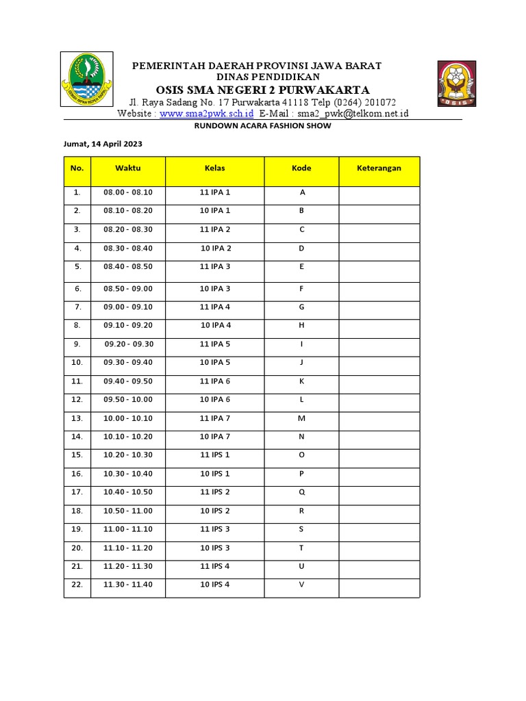 Contoh rundown acara sma | PDF