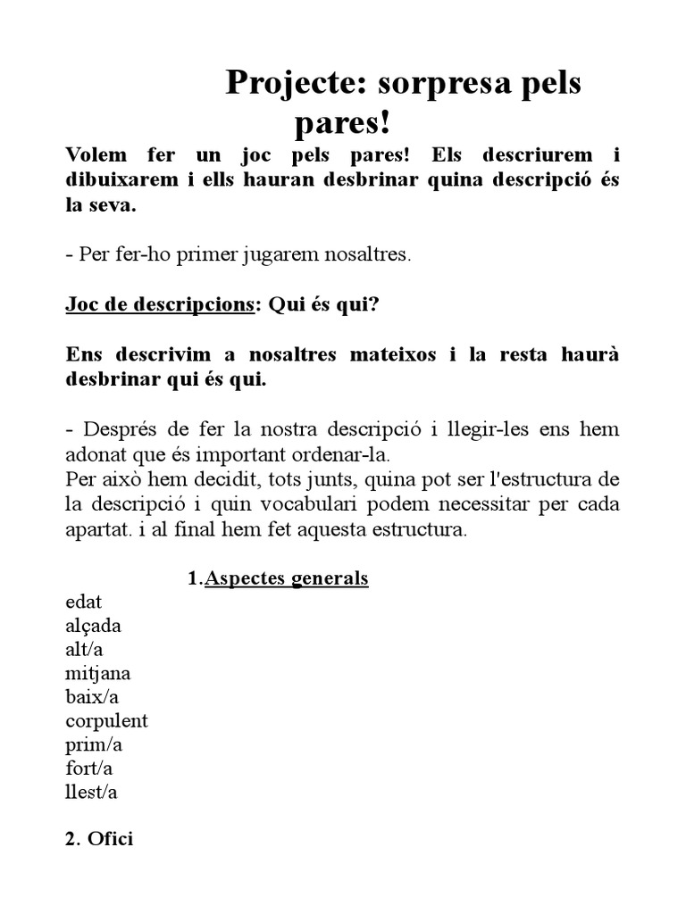 Projecte: Sorpresa Pels Pares! | PDF