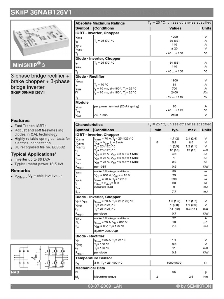SEMIKRON DataSheet SKiiP 36NAB126V1 25230120 | PDF | Power Inverter ...