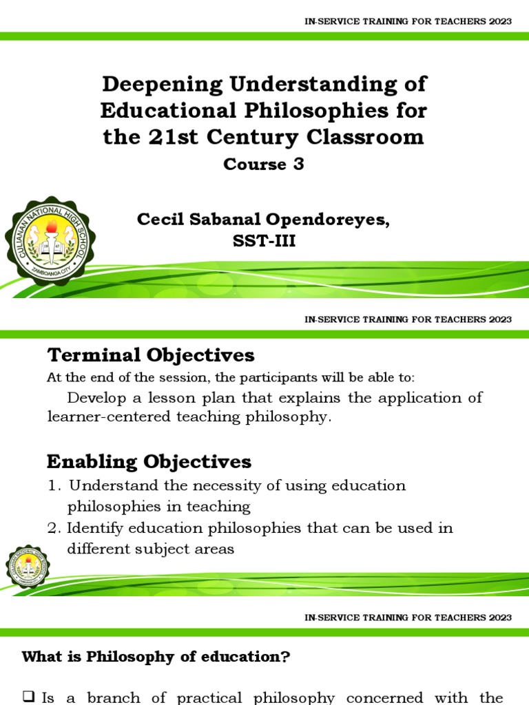 Course 3 Deepening Understanding Of Educational Philosophies For The