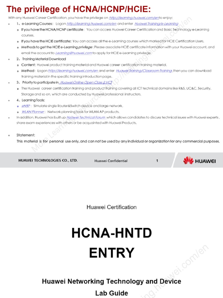 HCIA-HNTD Entry Lab Guide V2.2 | PDF