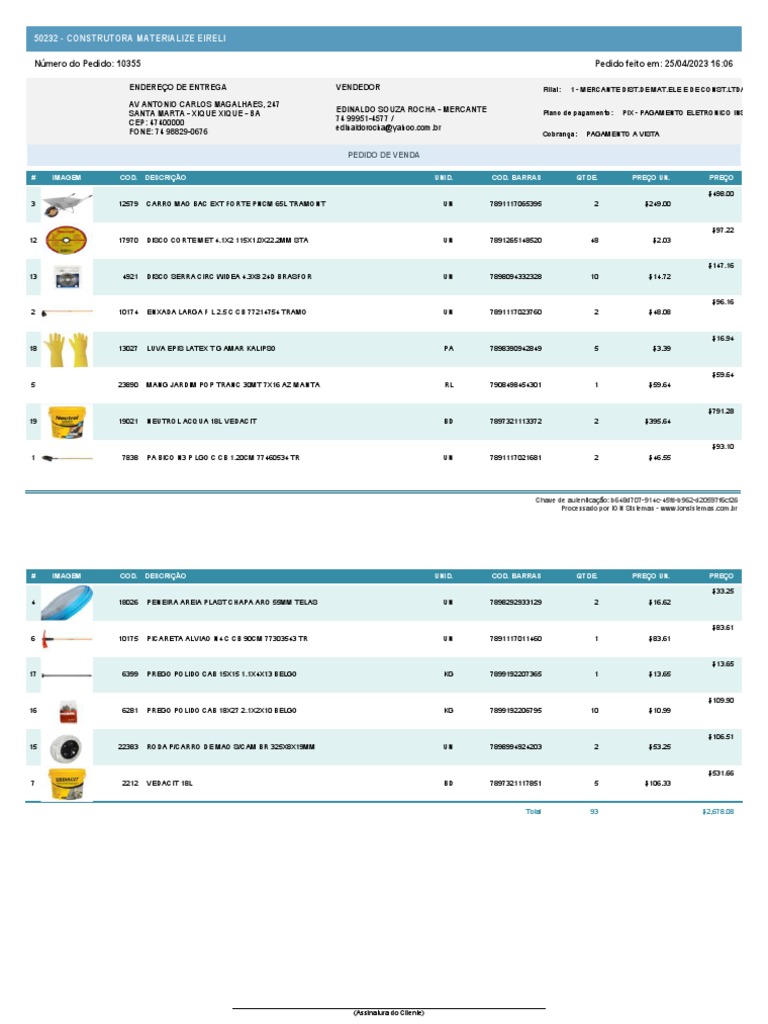 Construção materiais pedido | PDF