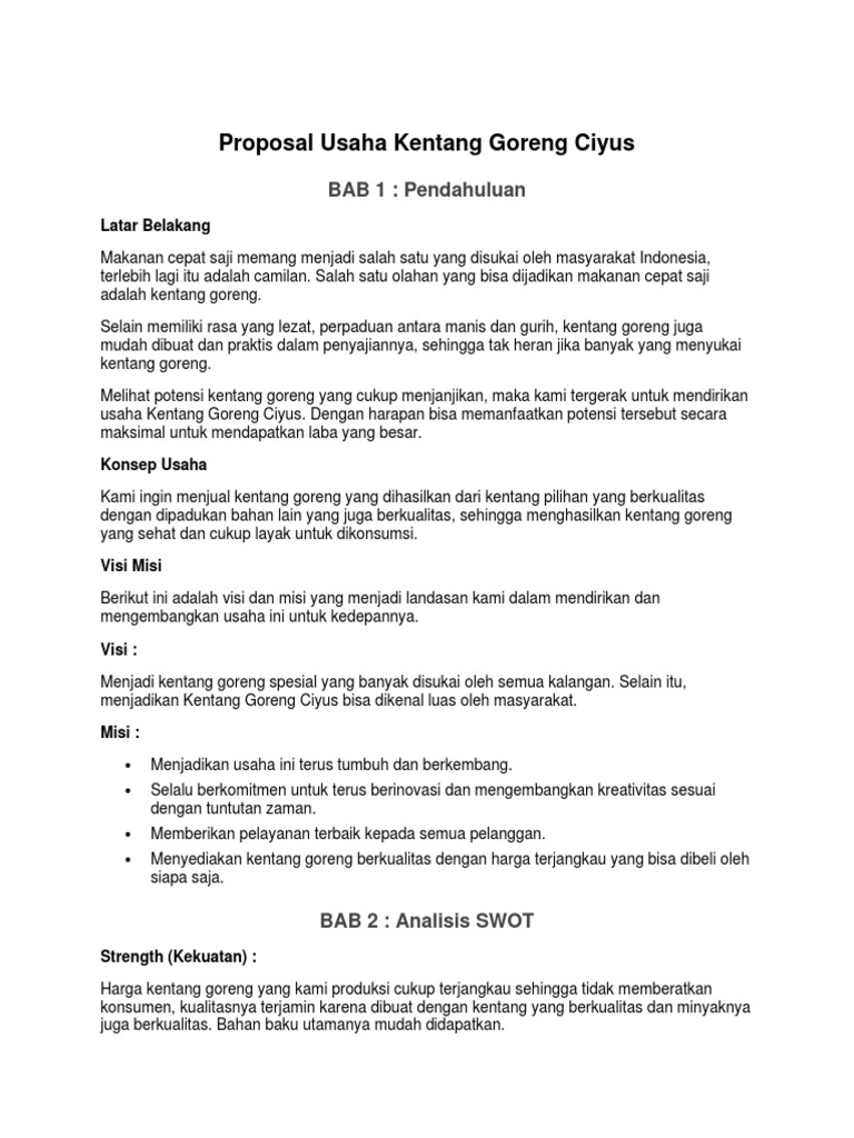 Proposal Usaha Kentang Goreng Ciyus | PDF